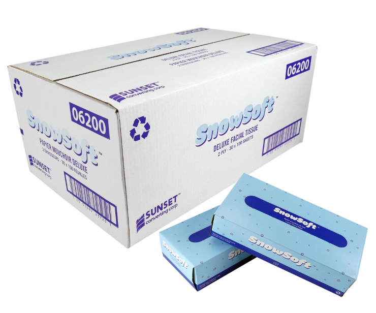 SnowSoft® Premium Facial Tissue — 2-Ply, 100 Sheets, Case of 30 - FT10