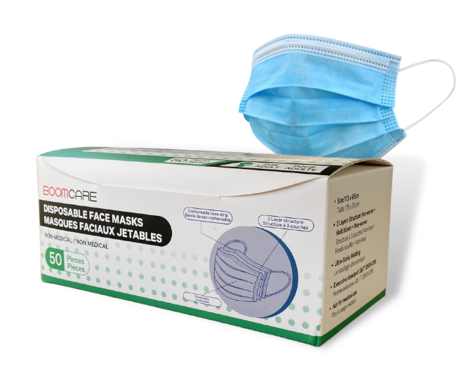 Blue Surgical Face Masks — 3‑Ply, Earloop, Box of 50